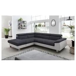 Ecksofa COTTA "Komaris L-Form, B: 249 cm", grau (argent, schwarz), B:249cm H:72cm T:100cm, Microfaser PRIMABELLE (100% Polyester);Kunstleder SOFTLUX;Feinstruktur (100% Polyester);Kunstleder SOFTLUX/Struktur (100% Polyester);NaturLEDER, Sofas, Ecksofa, mit Kopfteilverstellung, optional Bettfunktion, Bettkasten & Licht