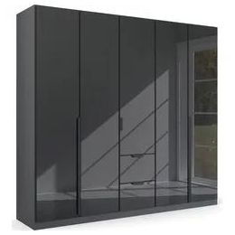 Dreht&uuml;renschrank Rauch "Kleiderschrank Schrank Garderobe Ankleide MODERN BY QUADRA SPIN", grau (graumetallic, glas basalt), B:226cm H:210cm T:54cm, Holzwerkstoff, Schr&auml;nke, Dreht&uuml;renschrank, mit hochwertiger Glasfront und Stangengriff MADE IN GERMANY