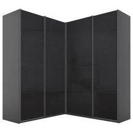 Schwebet&uuml;renschrank Rauch "Kleiderschrank Garderobe Eckkleiderschrank QUADRA mit edler Glasfront", grau (graumetallic, glas basalt), B:181cm H:210cm T:187cm, Holzwerkstoff, Schr&auml;nke, Schwebet&uuml;renschrank, extra gro&szlig;er Eckschrank inkl. Schubladeneinsatz MADE IN GERMANY