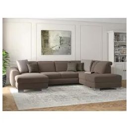 Sit & More Wohnlandschaft SIT & MORE "Dundee U-Form", grau (taupe), B:338cm H:86cm T:219cm, Sofas, Wohnlandschaft, mit Federkern und Edelstahlf&uuml;&szlig;en, wahlweise mit Kopfteilverstellung