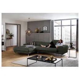 Ecksofa W.Schillig "piedroo, Designsofa mit tollem Sitzkomfort, bequem und elegant, L-Form", gr&uuml;n (hunter r66), B:303cm H:70cm T:193cm, Chenille-Flachgewebe R66 (85% Polyester, 15% Nylon), Sofas, Ecksofa, Kopfteilverstellung, wahlweise mit Sitztiefenverstellung, Breite 303cm