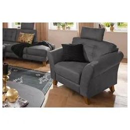 Sessel Home Affaire "Trondheim", grau (anthrazit), B:101cm H:89cm T:90cm, Struktur weich ( 97% Polyester, 3% Baumwolle);Luxus-Microfaser ALTARA NUBUCKr (100% Polyester);Luxus-Microfaser Lederoptik (100% Polyester), Sessel, Sessel, mit Federkern, Knopfheftung im R&uuml;cken