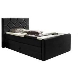 Boxspringbett Home Affaire "Atlanta", schwarz, B:110cm L:221cm, Kunststoff, Massivholz, Stoff, Komplettbetten, Boxspringbett, inklusive Topper und Bettkasten