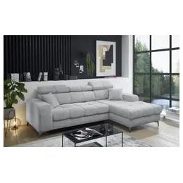 Ecksofa ED EXCITING DESIGN "Sydney L-Form mit Bettfunktion, Bettkasten, Kopfteilverstellung", grau (hellgrau), B:268cm H:86cm T:172cm, 92% Polyester, 8% Nylon, Sofas, Ecksofa, motorischer Sitztiefenverstellung, USB-Port & 2 Zierkissen