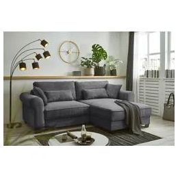 Ecksofa ED EXCITING DESIGN "Angelina L-Form", grau (dunkelgrau), B:255cm H:92cm T:185cm, 92% Polyester, 8% Nylon, Sofas, Ecksofa, mit Bettfunktion, Bettkasten & 4 Zierkissen