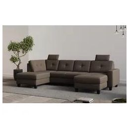 Wohnlandschaft Home Affaire "Varese", braun (espresso), B:304cm H:91cm T:170cm, 90% Polyester 10% Polyamid, Sofas, Wohnlandschaft, wahlweise mit Bettfunktion und Bettkasten