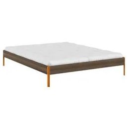 Bettgestell KARUP DESIGN "CORE BED Bodenbett, Holzrahmen, Futonbett, Jugendbett, Holzbett", carob braun, solar orange, B:166cm H:34cm L:206cm, Betten, Bettgestell, Massivholzbett mit Lattenrost, Kiefer massiv, Doppelbett ohne Kopfteil