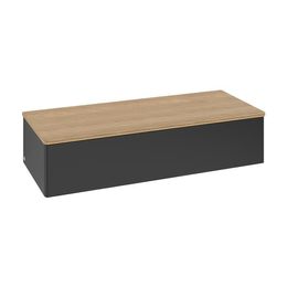 Villeroy & Boch Villeroy und Boch Antao Sideboard L41001PD mit Beleuchtung, 1 Auszug, 1200 x 268 x 500 mm, Front ohne Struktur, Black Matt Lacquer / Honey Oak
