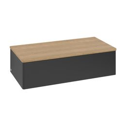 Villeroy & Boch Villeroy und Boch Antao Waschtisch-Unterschrank L40001PD mit Beleuchtung, 1 Auszug, 1000 x 268 x 500 mm, Front ohne Struktur, Black Matt Lacquer / Honey Oak