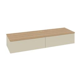 Villeroy & Boch Villeroy und Boch Antao Sideboard L42001HJ mit Beleuchtung, 2 Ausz&uuml;ge, 1600 x 268 x 500 mm, Front ohne Struktur, Silk Grey Matt Lacquer / Honey Oak