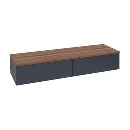 Villeroy & Boch Villeroy und Boch Antao Sideboard L42002HG mit Beleuchtung, 2 Ausz&uuml;ge, 1600 x 268 x 500 mm, Front ohne Struktur, Midnight Blue Matt Lacquer / Warm Walnut