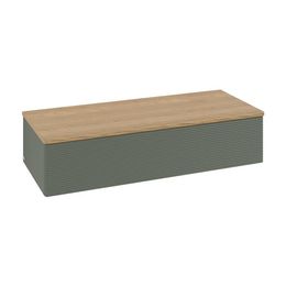 Villeroy & Boch Villeroy und Boch Antao Sideboard L41101HL mit Beleuchtung, 1 Auszug, 1200 x 268 x 500 mm, Front mit Struktur, Leaf Green Matt Lacquer / Honey Oak