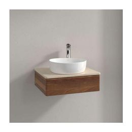 Villeroy & Boch Villeroy und Boch Antao Waschtisch-Unterschrank L07153HM mit Beleuchtung, 1 Auszug, 600 x 190 x 500 mm, Front mit Struktur, Warm Walnut / Botticino
