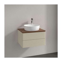 Villeroy & Boch Villeroy und Boch Antao Waschtisch-Unterschrank L18152HJ mit Beleuchtung, 2 Ausz&uuml;ge, 600 x 360 x 500 mm, Front mit Struktur, Silk Grey Matt Lacquer / Warm Walnut