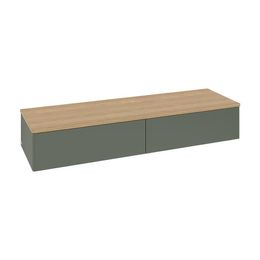 Villeroy & Boch Villeroy und Boch Antao Sideboard L42001HL mit Beleuchtung, 2 Ausz&uuml;ge, 1600 x 268 x 500 mm, Front ohne Struktur, Leaf Green Matt Lacquer / Honey Oak