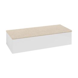 Villeroy & Boch Villeroy und Boch Antao Sideboard L41003GF mit Beleuchtung, 1 Auszug, 1200 x 268 x 500 mm, Front ohne Struktur, Glossy White Lacquer / Botticino