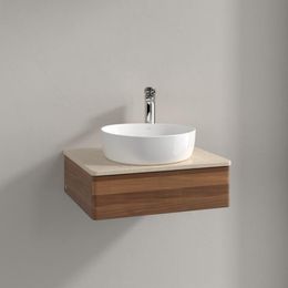 Villeroy & Boch Villeroy und Boch Antao Waschtisch-Unterschrank K07053HM 60x19x50cm, Hahnloch, Waschbeckenplattenfarbe botticino, warm walnut