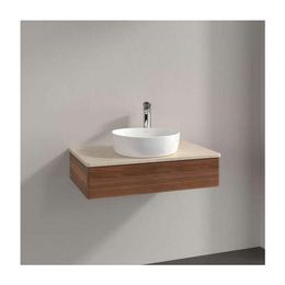 Villeroy & Boch Villeroy und Boch Antao Waschtisch-Unterschrank L08153HM mit Beleuchtung, 1 Auszug, 800 x 190 x 500 mm, Front mit Struktur, Warm Walnut / Botticino