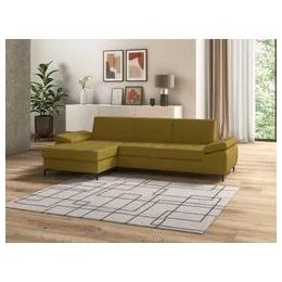 Ecksofa DOMO collection "Capelo, komfortabel, klare Linien zeichnen dieses Design aus, L-Form", gelb (senf), B:297cm H:84cm T:160cm, 49% Polyester, 34% Viskose, 9% Leinen, 8% Polyacryl, Sofas, Ecksofa, mit Armteilverstellung, wahlweise mit Bettfunktion, Federkern