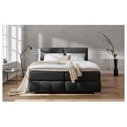 Boxspringbett Home Affaire "Wehma", grau (anthrazit), B:210cm L:213cm, Struktur fein (100% Polyester), Komplettbetten, Boxspringbett, inkl. Topper in 3 verschiedenen Matratzen, auch in Samtstoff