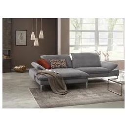 Ecksofa W.Schillig "enjoy&MORE, Designsofa, elegant und bequem, L-Form", grau (dolphin r66), B:294cm H:87cm T:185cm, Chenille-Flachgewebe R66 (85% Polyester, 15% Nylon);Longlife Xtra-Leder Z59: Glattleder mit modischer Pr&auml;gung. Hautst&auml;rke 0, 9 - 1, 1 mm;Stoff S37 (100% Polyester), Sofas, Ecksofa, mit Sitztiefenverstellung, F&uuml;&szlig;e Chrom gl&auml;nzend, Breite 294 cm
