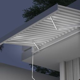 Kassettenmarkise Quadris LED | 3,95 x 3 m, wei&szlig;, Stoff: grau-wei&szlig;, Blockstreifen | paramondo Markise