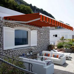 Gelenkarmmarkise Basic 2000 | 3x2,5 m | Stoff: Multi, rot-schwarz | Gestell: wei&szlig; | paramondo Markise f&uuml;r Terrasse, Balkon, Garten