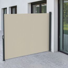 Seitenmarkise / Seitenzugmarkise 2000 | 1,6x3 m | Stoff: Uni, beige | Gestell: anthrazit | paramondo Vertikalmarkise / Sichtschutz ausziehbar