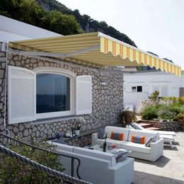 Gelenkarmmarkise Basic 2000 | 2,5x1,5 m | Stoff: Multi, sand-orange | Gestell: wei&szlig; | paramondo Markise f&uuml;r Terrasse, Balkon, Garten