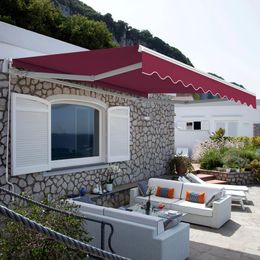 Gelenkarmmarkise Basic 2000 | 2,5x1,5 m | Stoff: Uni, weinrot | Gestell: wei&szlig; | paramondo Markise f&uuml;r Terrasse, Balkon, Garten