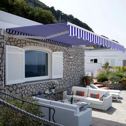 Gelenkarmmarkise Basic 2000 | 3,5x3 m | Stoff: Block, blau-wei&szlig; | Gestell: wei&szlig; | paramondo Markise f&uuml;r Terrasse, Balkon, Garten