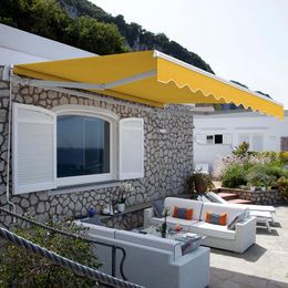 Gelenkarmmarkise Basic 2000 | 2,5x1,5 m | Stoff: Uni, gelb | Gestell: wei&szlig; | paramondo Markise f&uuml;r Terrasse, Balkon, Garten
