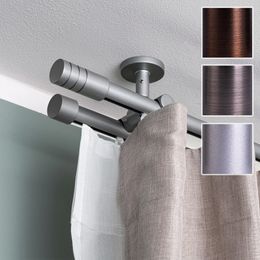 Gardinenstange Set Innenlauf | 2-l&auml;ufig, 19 mm, 160 cm, anthrazit + Decke, Rillen-Kappe