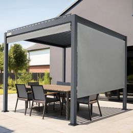Au&szlig;enrollo f&uuml;r Pergola mit Lamellendach | 3 m, Kurbel, rechts, Acryl, grau/wei&szlig;