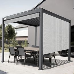 Au&szlig;enrollo f&uuml;r Pergola mit Lamellendach | 3 m, Funkmotor, links, Screen, wei&szlig;/schwarz