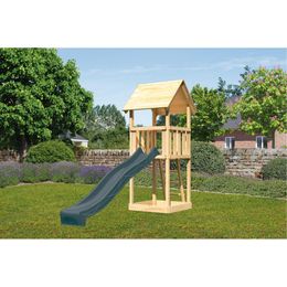 Karibu Kinderspielturm 'Lotti' Fichtenholz naturbelassen mit Rutsche anthrazit 107 x 291 x 107 cm