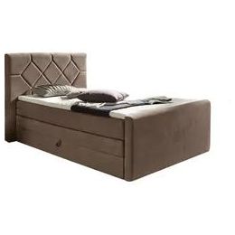 Boxspringbett Home Affaire "Atlanta", grau (taupe), B:110cm L:221cm, Kunststoff, Massivholz, Stoff, Komplettbetten, Boxspringbett, inklusive Topper und Bettkasten