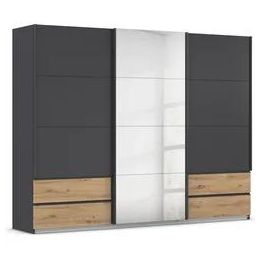 Schwebet&uuml;renschrank Rauch "Kleiderschrank Schrank Garderobe W&auml;scheschrank ELARA mit Spiegel", grau (graumetallic, eiche artisan), B:271cm H:210cm T:62cm, Holzwerkstoff, Schr&auml;nke, Schwebet&uuml;renschrank, praktische Schubladen optional farblich abgesetzt MADE IN GERMANY
