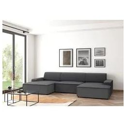 Wohnlandschaft Trendmanufaktur "Graz, wahlweise mit Sitzvorschub und Bettkasten, U-Form, Breite 329 cm", grau (anthrazit), B:329cm H:73cm T:162cm, 100% Polyester, Sofas, Wohnlandschaft, in Cord-, haustierfreundlichem LEO Struktur- oder LUMOS-3D-Bezug