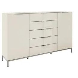Schubkastenkommode Rauch "Kommode T&uuml;rkommode Sideboard Kombikommode FLIPP mit Glasfront", beige (beige, glas beige (champagner)), B:180cm H:110cm T:42cm, Holzwerkstoff, Sideboards, 2-t&uuml;rig, 5 Schubladen, Soft-Close, Oberboden und Front Glas, 2 Breiten