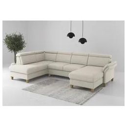 Wohnlandschaft Home Affaire "Glendale, U-Form", creme, B:321cm H:84cm T:193cm, 95% Polyester, 5% Polyamid, Sofas, Wohnlandschaft, inkl. Kopfteilverstellung, wahlweise mit Vorziehsitz und Bettkasten