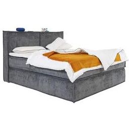 Boxspringbett Home Affaire "Sophielle, erh&auml;ltlich in den Breite 160, 180 & 200cm", grau (dunkelgrau), B:166cm L:223cm, 100% PES, Komplettbetten, Boxspringbett, inkl. Topper und Taschen-Federkernmatratze