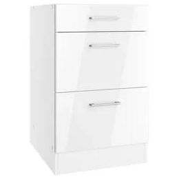 Unterschrank KOCHSTATION "KS-Milan", wei&szlig; (wei&szlig; hochglanz), B:50cm H:82cm T:60cm, MDF, Schr&auml;nke, Unterschrank, Auszugschrank 50 cm, matte oder hochgl&auml;nzende Fronten