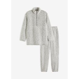 bonprix Loungewear Hausanzug aus Teddy Fleece, grau, Fleece
