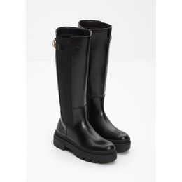 bonprix Gef&uuml;tterter Plateau-Stiefel mit Stretch-Einsatz, schwarz