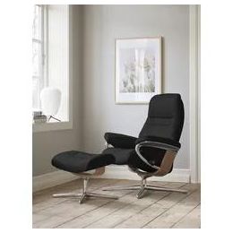 Relaxsessel stressless "Sunrise", schwarz (schwarz paloma), B:92cm H:105cm T:80cm, Leder PALOMA: PALOMA ist ein durchgef&auml;rbtes Semianilin-M&ouml;belleder mit nat&uuml;rlicher Narbung., Sessel, Relaxsessel, mit Cross Base, Gr&ouml;&szlig;e S, M & L, Holzakzent Eiche