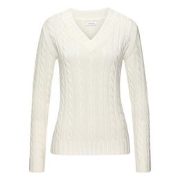 Lascana V-Ausschnitt-Pullover beige Gr. 32/34 f&uuml;r Damen. Mit V-Ausschnitt. Figurumspielend. Nachhaltig.