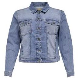 Jeansjacke Only CARMAKOMA "CARWESPA LS JACKET", Damen, Gr. 54, blau (light, blau, used), Denim/Jeans, Obermaterial: 79% Baumwolle, 20% Polyester, 1% Elasthan, used, figurbetont kurz, 1-Knopf-Manschette, Jacken Jeansjacke
