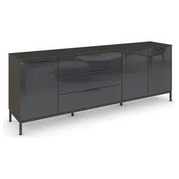Kombikommode Rauch "Kommode T&uuml;rkommode Sideboard Kombikommode FLIPP mit Glasfront", grau (graphit, glas basalt), B:200cm H:72cm T:42cm, Holzwerkstoff, Sideboards, Kombikommode, 3-t&uuml;rig mit 3 Schubladen und Soft-Close-Funktion sowie Glasfront