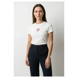 HUGO BOSS T-Shirt HUGO BLUE "Dever", Damen, Gr. L (40), natural 102, Single Jersey, Obermaterial: 100% Baumwolle, bedruckt, unifarben, slim fit taillenbedeckt, Rundhals, abgesteppte Kante, Shirts T-Shirt, im Slim Fit, Rundhals
